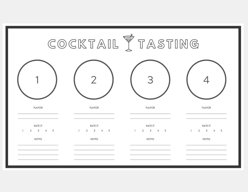 PRINTABLE: Cocktail Tasting Score Sheet / Placemat - Etsy
