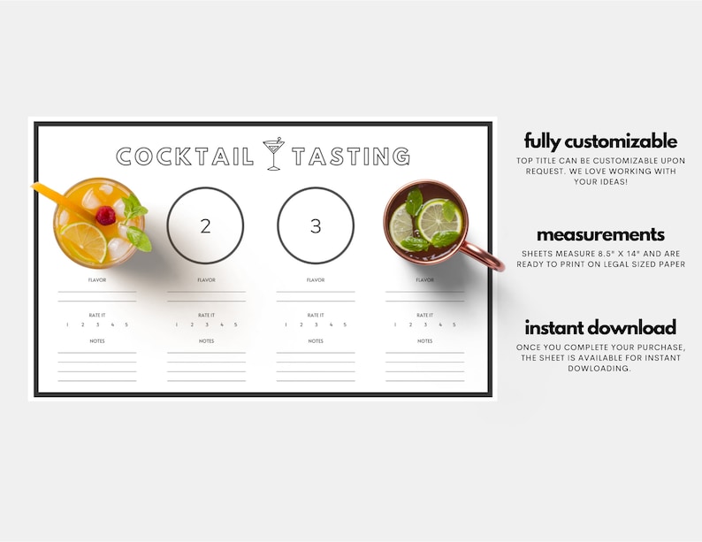 PRINTABLE: Cocktail Tasting Score Sheet / Placemat - Etsy
