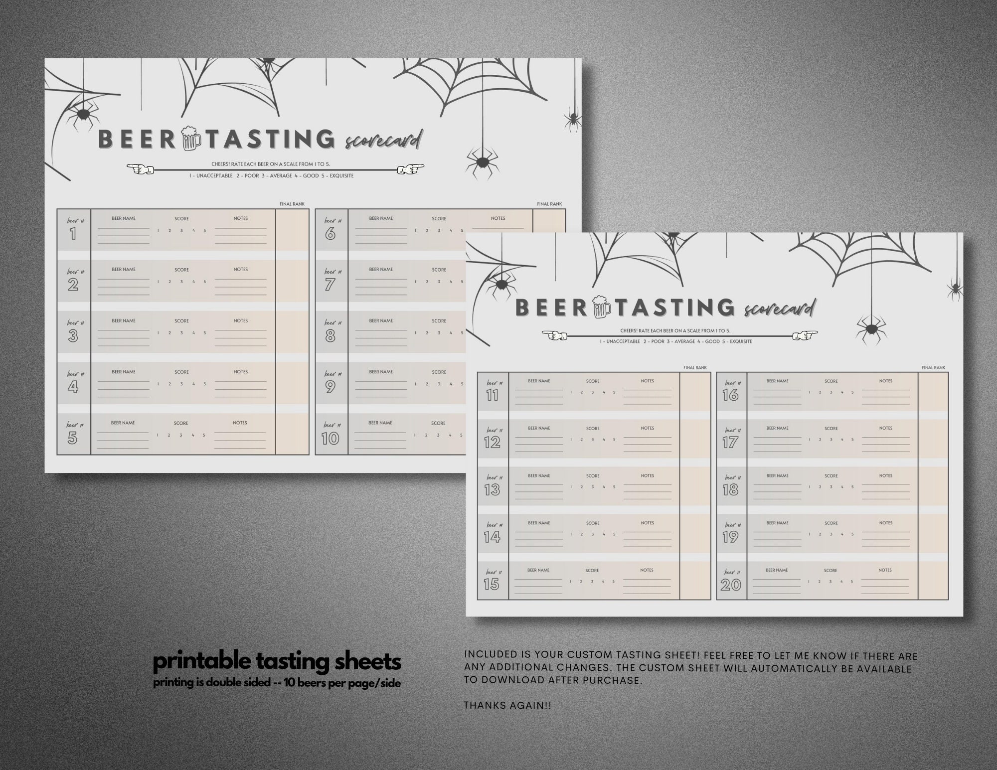 PRINTABLE: 20 Beer Tasting Scorecard / Score Sheet Halloween Theme - Etsy