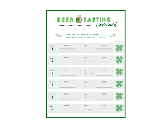 Beer Tasting Score Card Printable