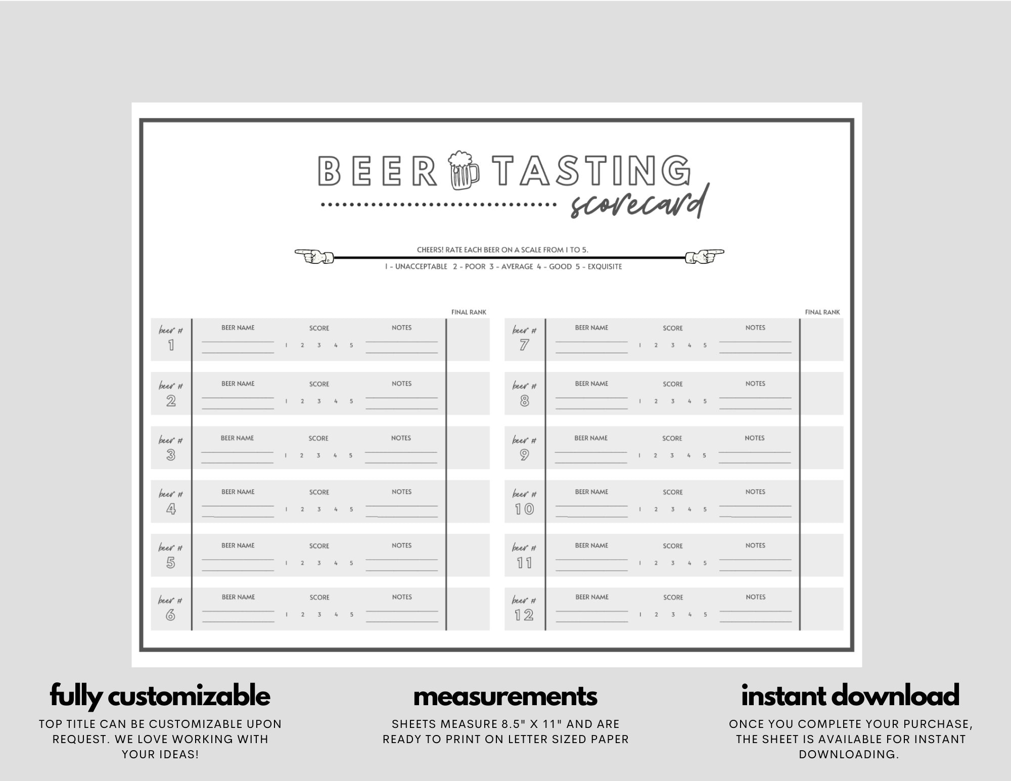 PRINTABLE: 12 Beer Tasting Scorecard / Score Sheet - Etsy