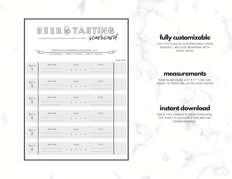 PRINTABLE: Beer Tasting Scorecard / Score Sheet - Etsy
