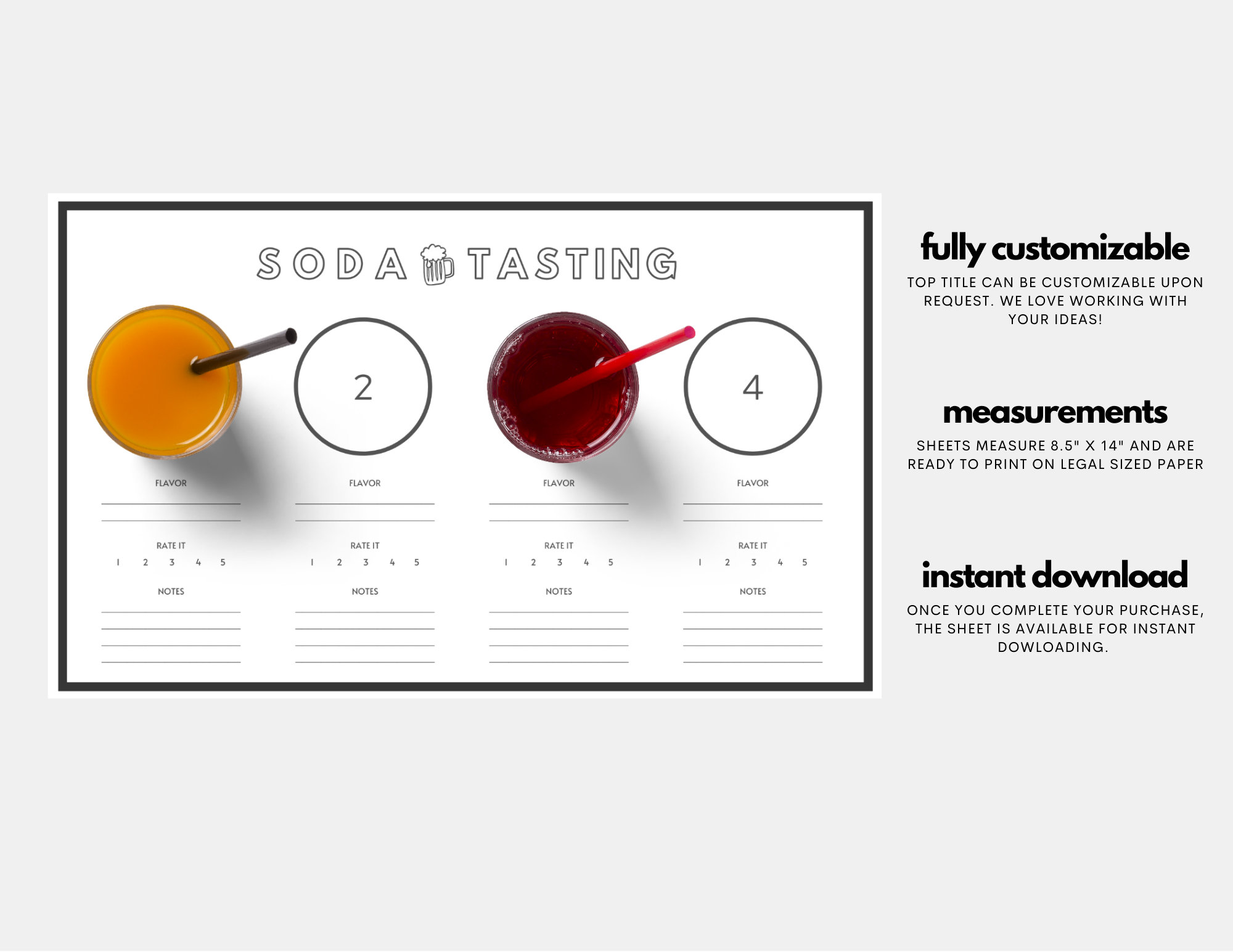 PRINTABLE: Soda Tasting Score Sheet / Placemat - Etsy