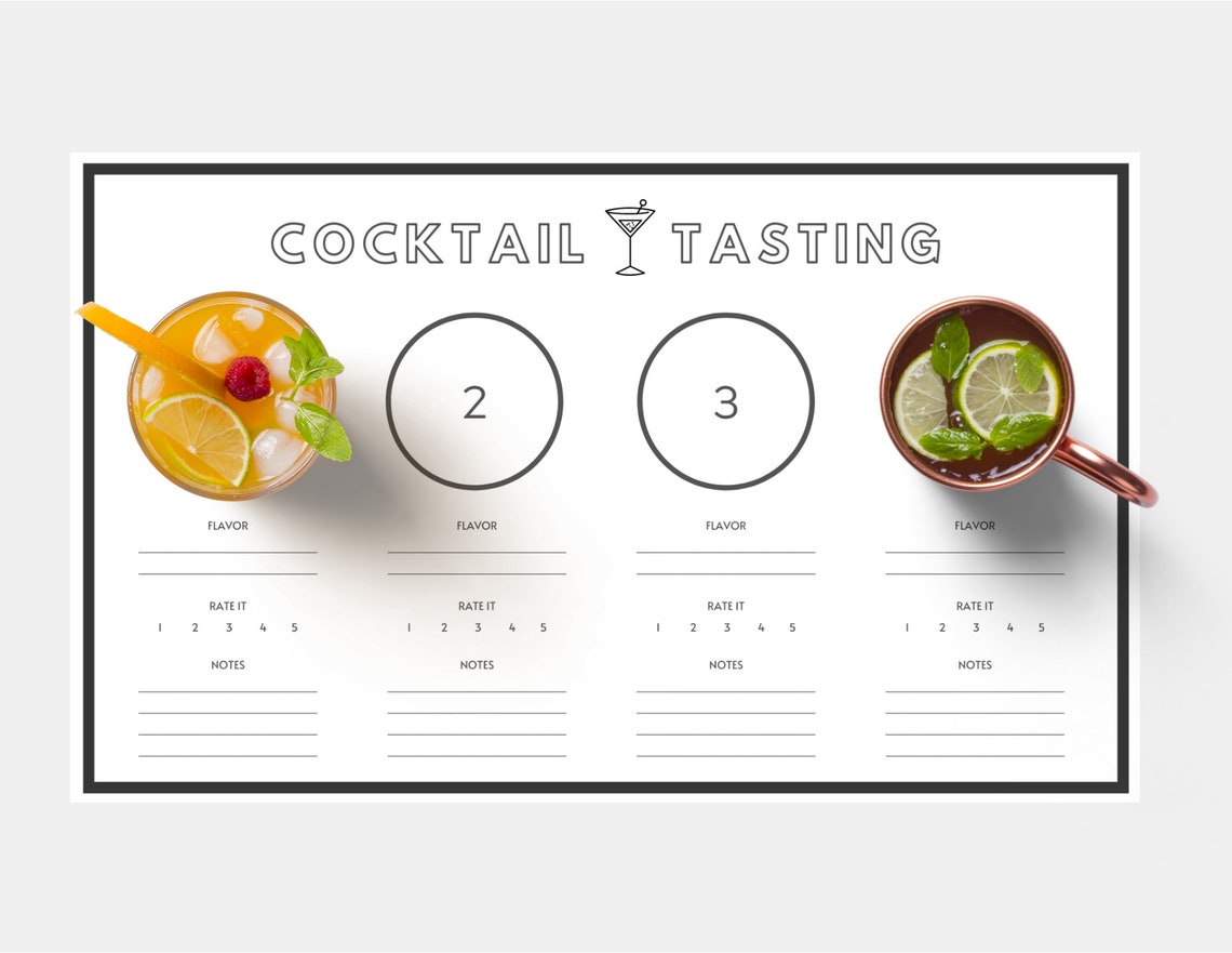 PRINTABLE: Cocktail Tasting Score Sheet / Placemat - Etsy