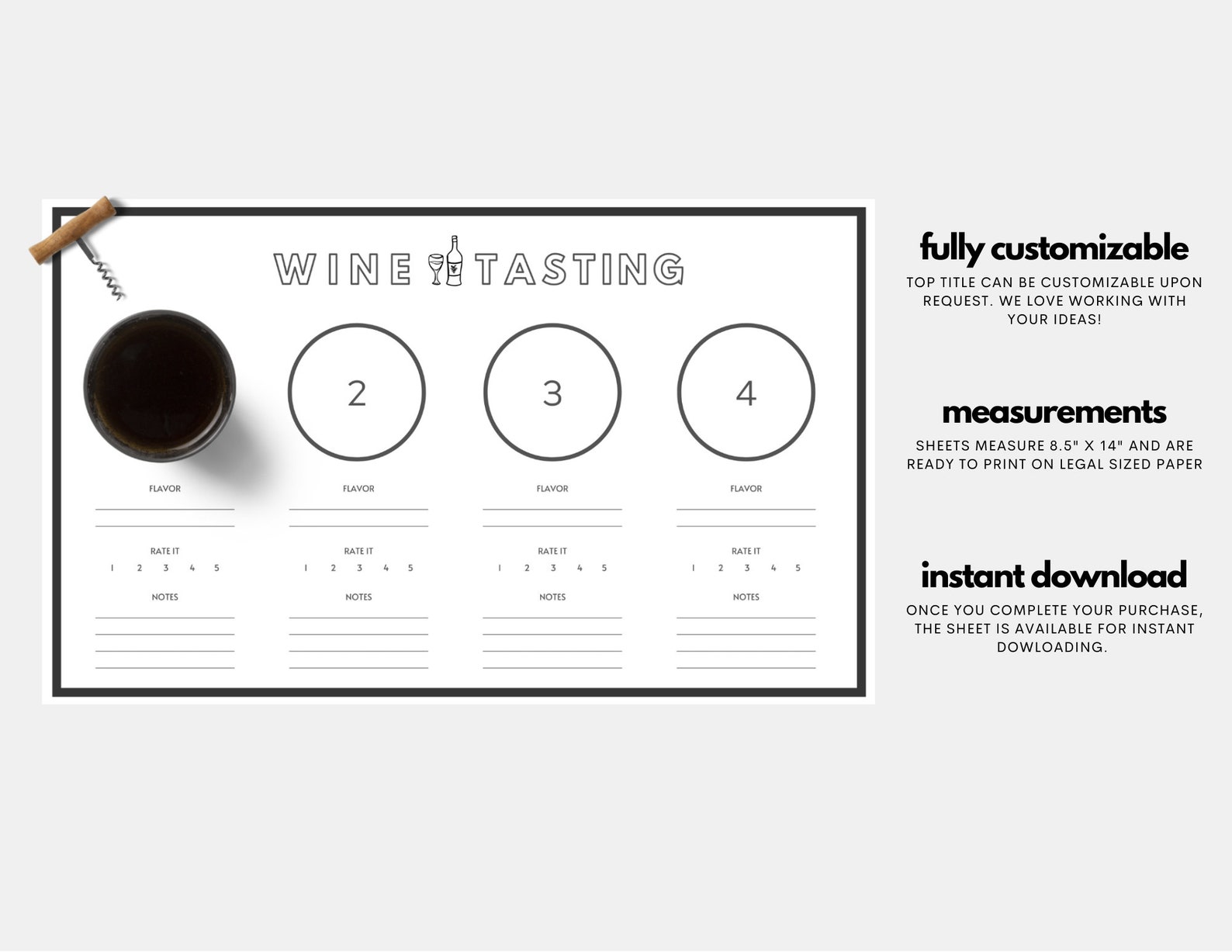 PRINTABLE: Wine Tasting Score Sheet / Placemat - Etsy