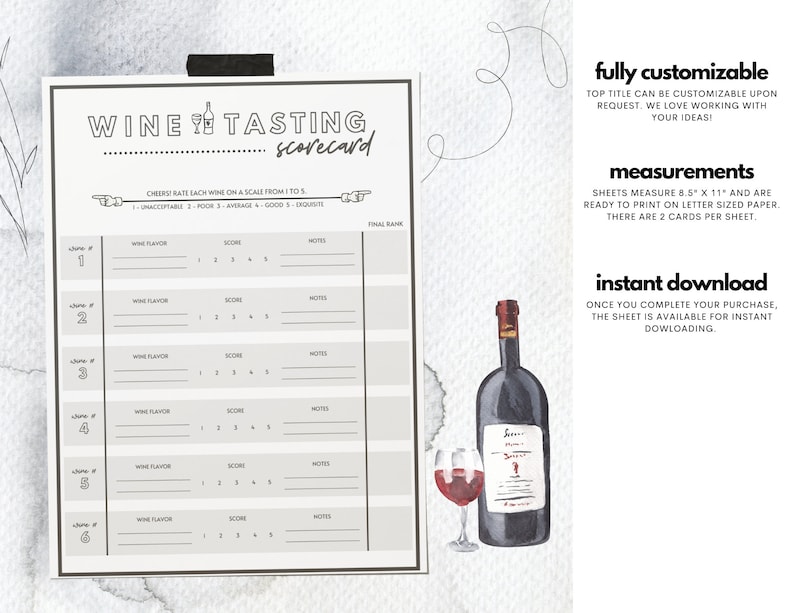 PRINTABLE: Wine Tasting Scorecard / Score Sheet - Etsy