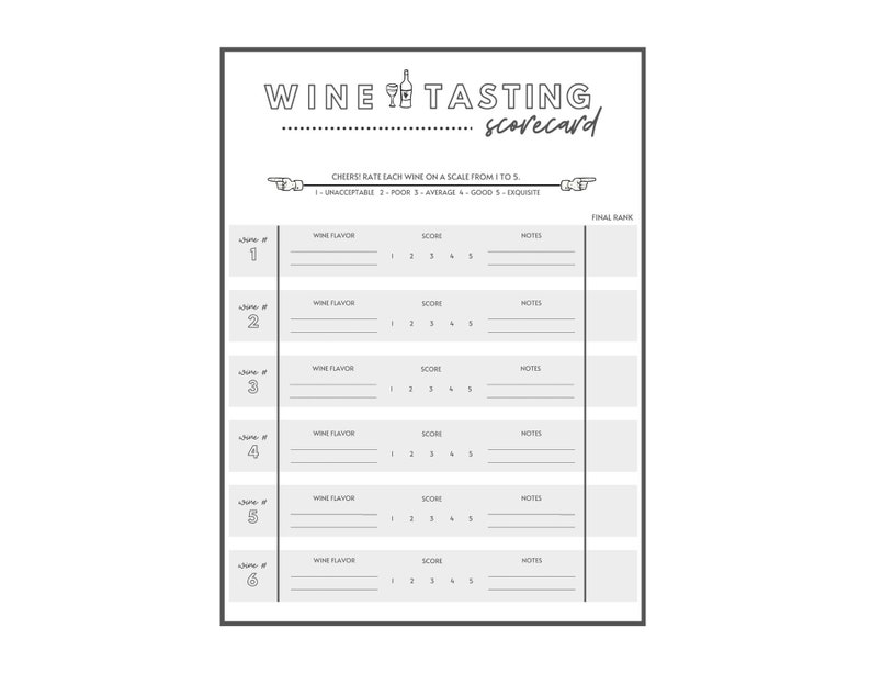 PRINTABLE: Wine Tasting Scorecard / Score Sheet - Etsy