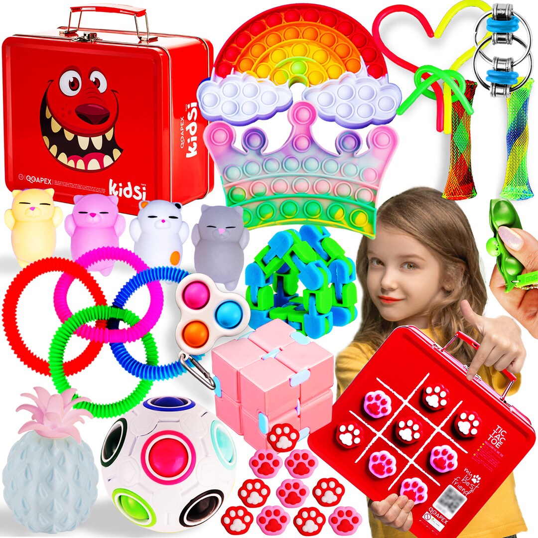 Fidget Toy Pack 40 Fidget Toys All in a Tic Tac Toe Lunch Box Sensory ...