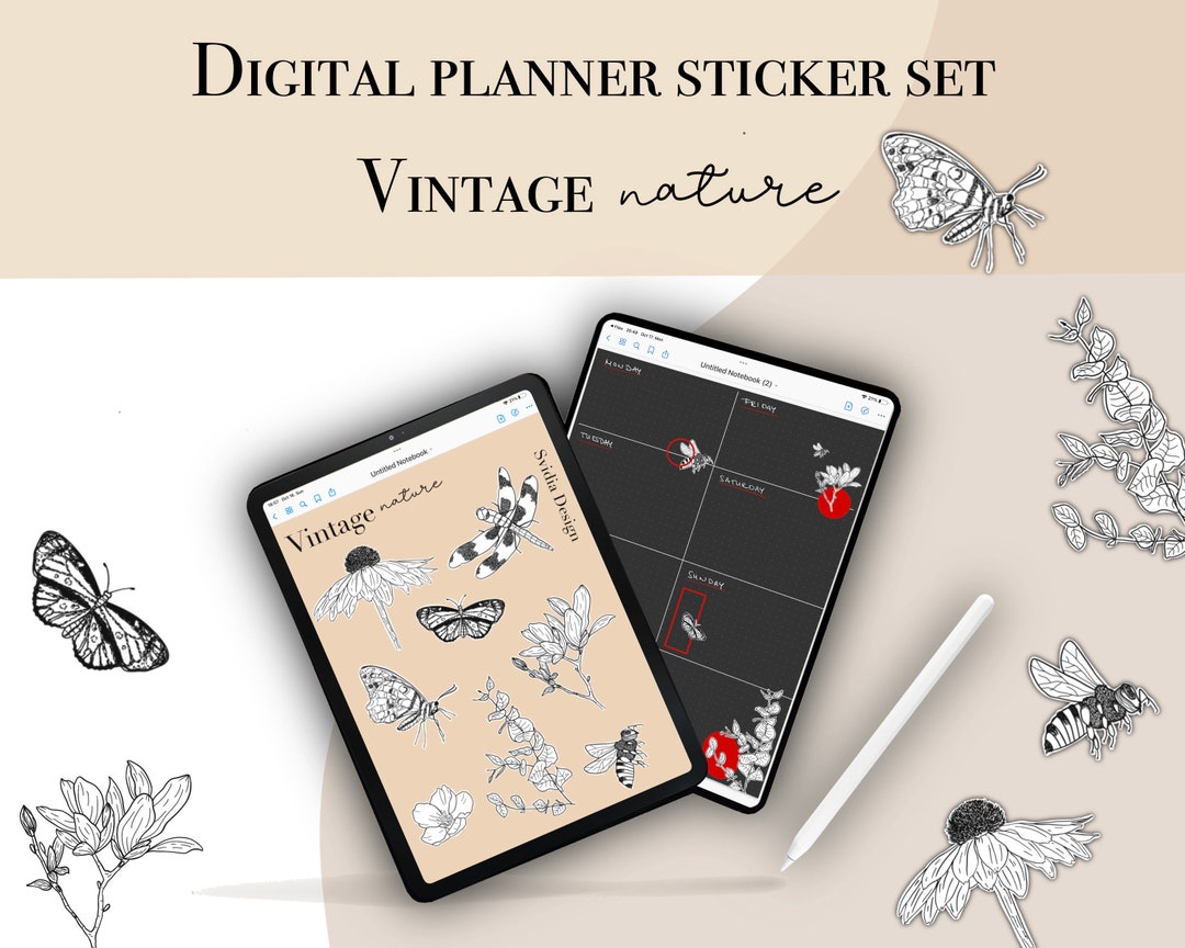 Digital Sticker Sheet Lineart Black and White, Planner Stickers Floral ...