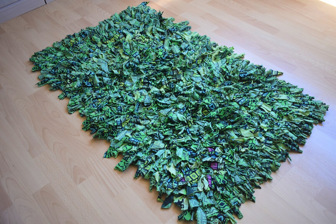 Green Rag Rug- Recycled Cotton Rags- 70x105cm - Etsy UK