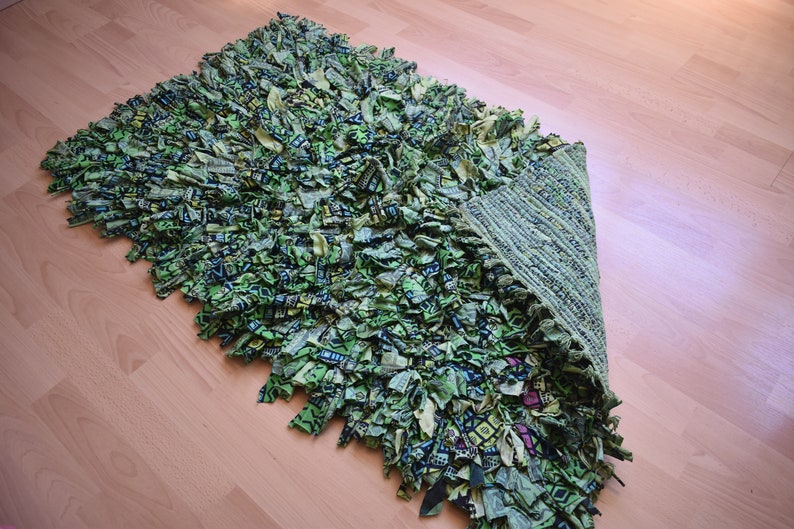 Green Rag Rug- Recycled Cotton Rags- 70x105cm - Etsy UK