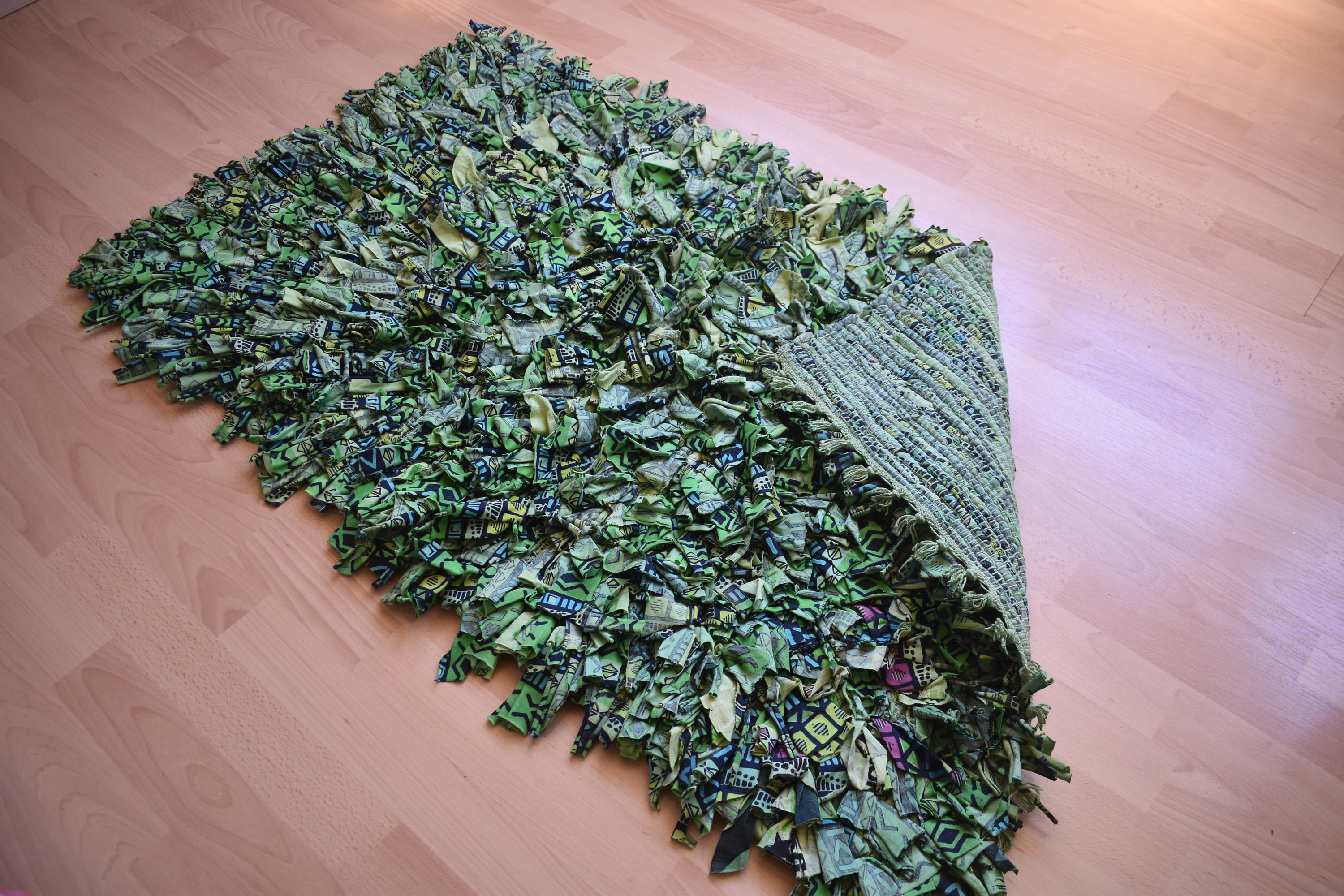 Green Rag Rug- Recycled Cotton Rags- 70x105cm - Etsy UK