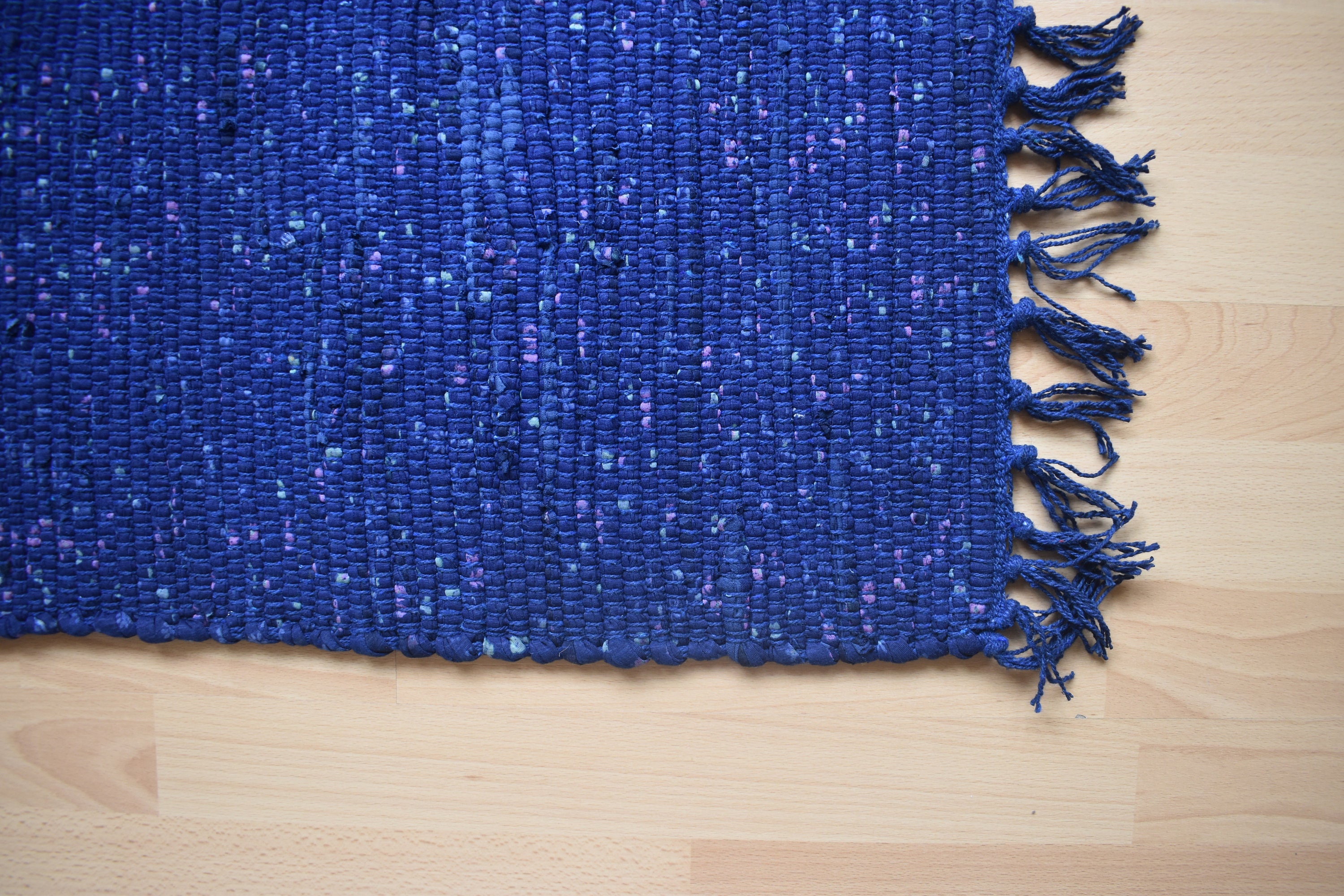 Blue Rag Rug Recycled Cotton Rags Machine wasahble 60x90cm | Etsy