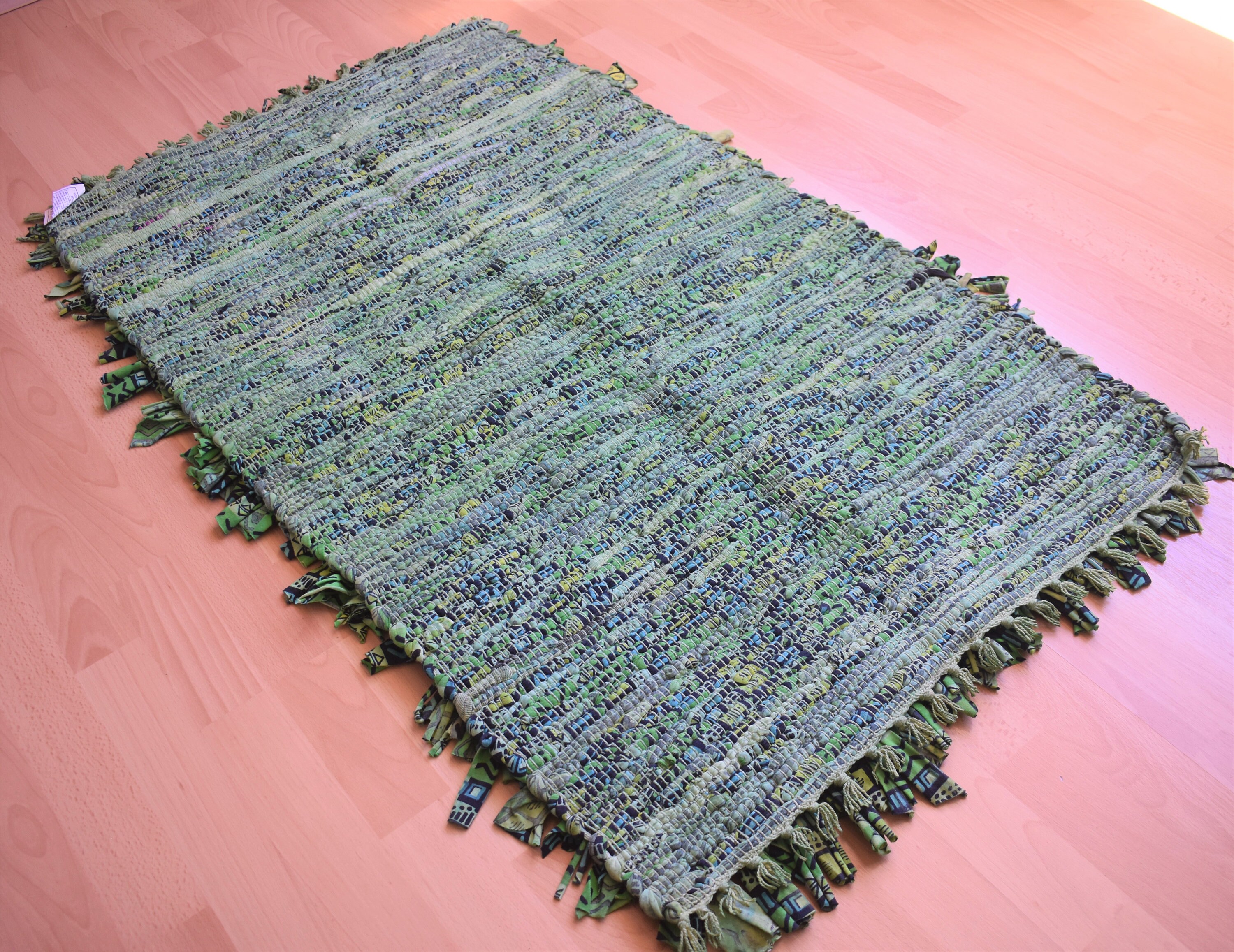 Green Rag Rug- Recycled Cotton Rags- 70x105cm - Etsy UK