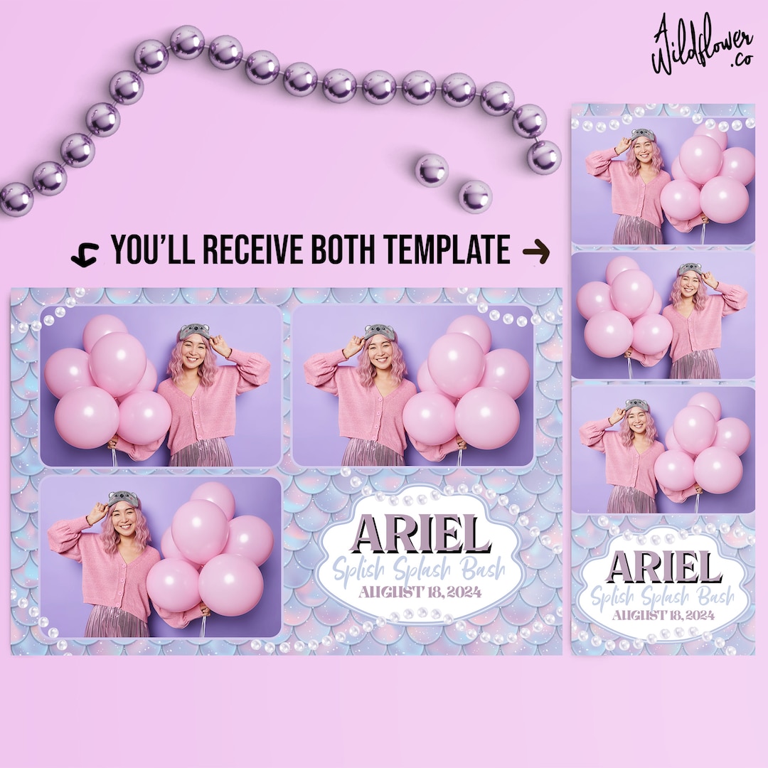 Mermaid Photo Booth Template, Ariel Sea Frame, Birthday Party Overlay ...