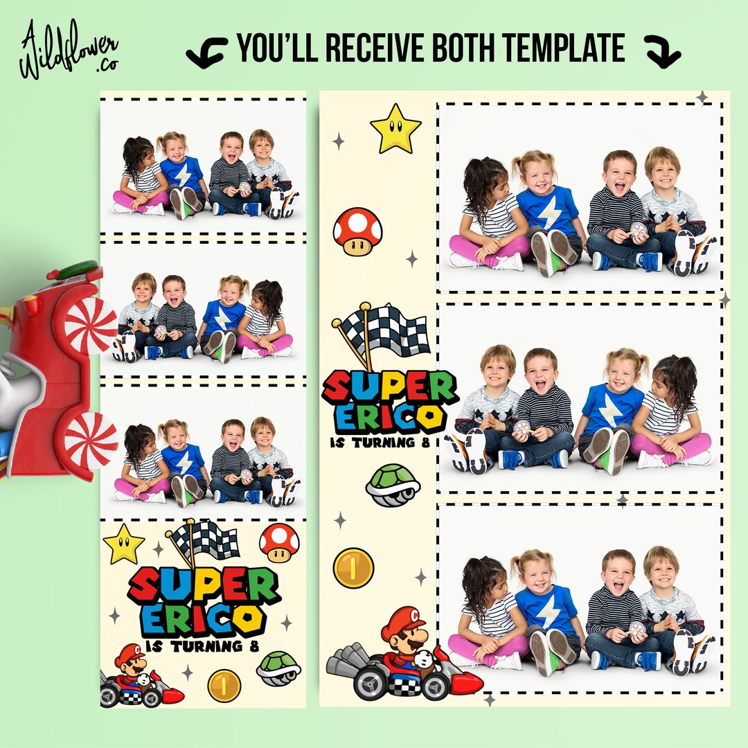 Mario Kart Photo Booth Kids Birthday Super Mario Bros Template 4x6 4R ...