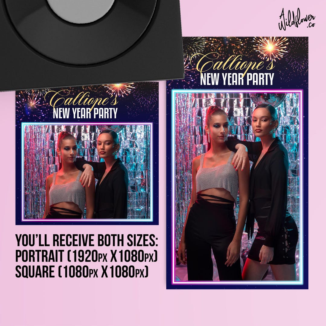 Fireworks 360 Photo Booth Template, New Year Lights Photobooth Overlay ...