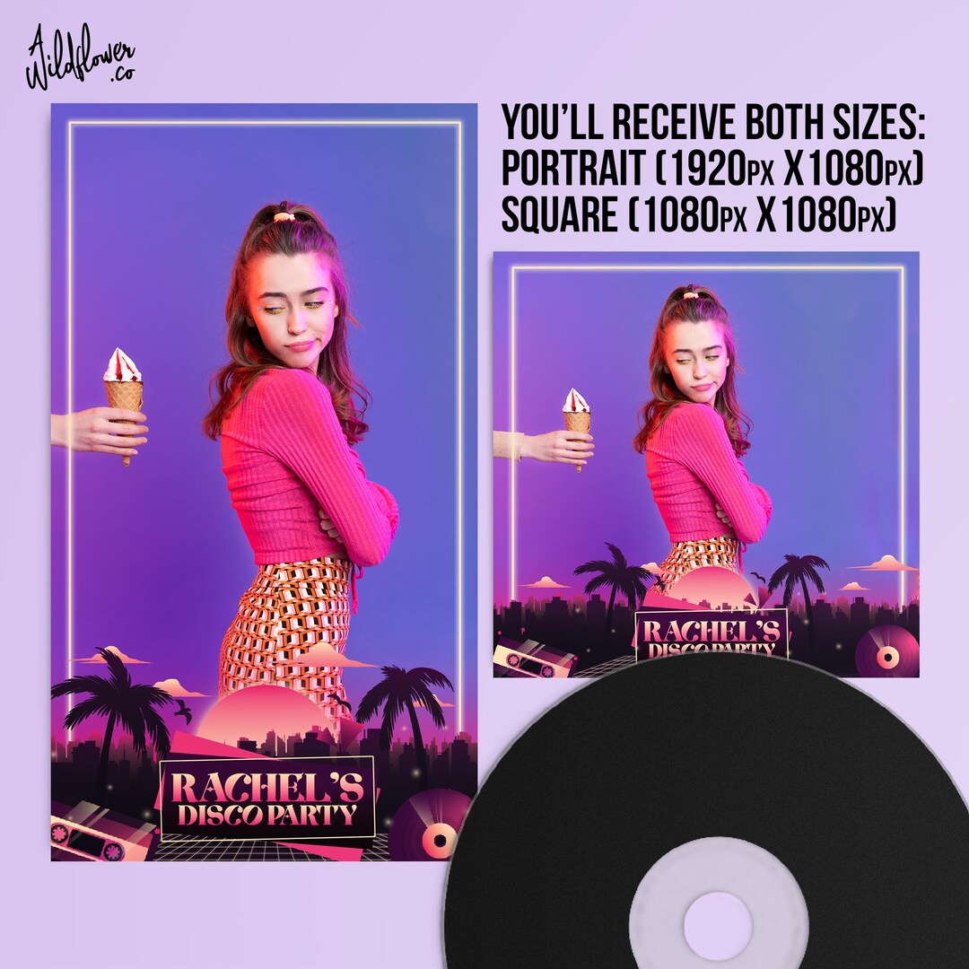 Pink Retro Disco Beach 360 Photo Booth Template Overlay, Miami Hawaii ...