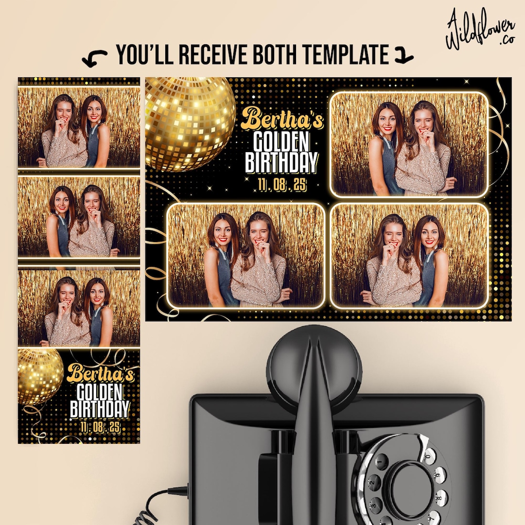 Gold Disco Ball Photo Booth Template, Neon Birthday Overlay, Wedding ...