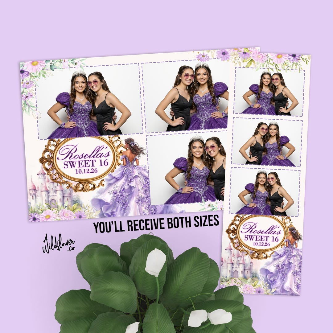 Purple Floral Princess Photo Booth Template, Quinceañera Birthday ...