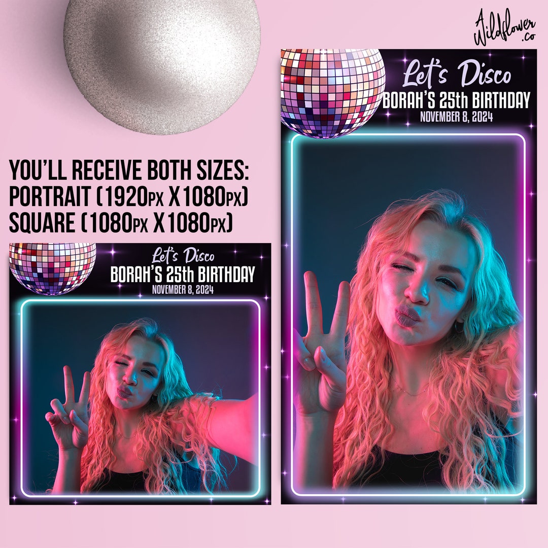 Disco Ball 360 Photo Booth Template, Neon Lights Photobooth Overlay ...