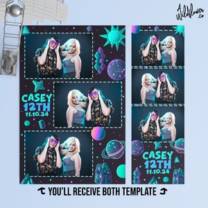Neon Space Photo Booth Template, Planet Galaxy Overlay for Birthday 4x6 ...