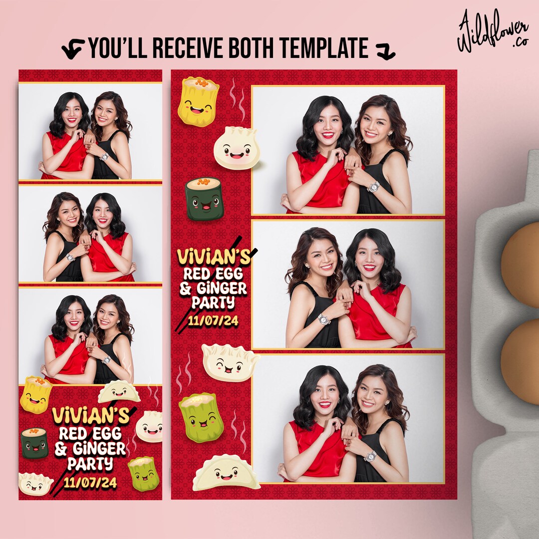Dim Sum Photo Booth Template Red Egg and Ginger Frame CNY Theme 4x6 (4R ...