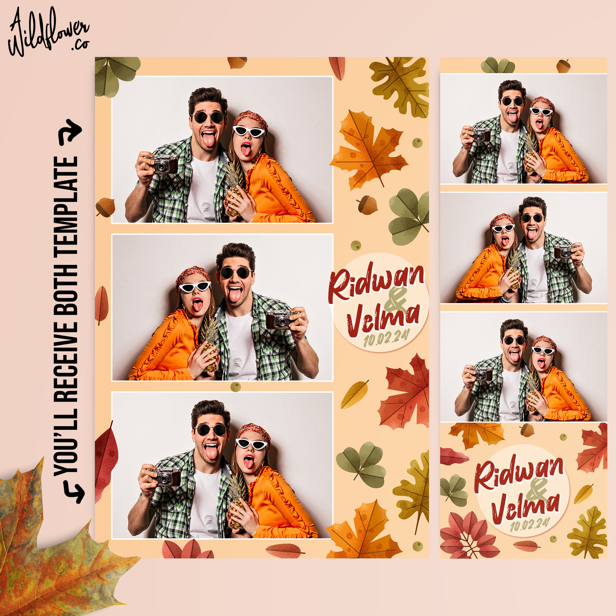 Fall Autumn Photo Booth Template Wedding Birthday Harvest Season Leaves ...
