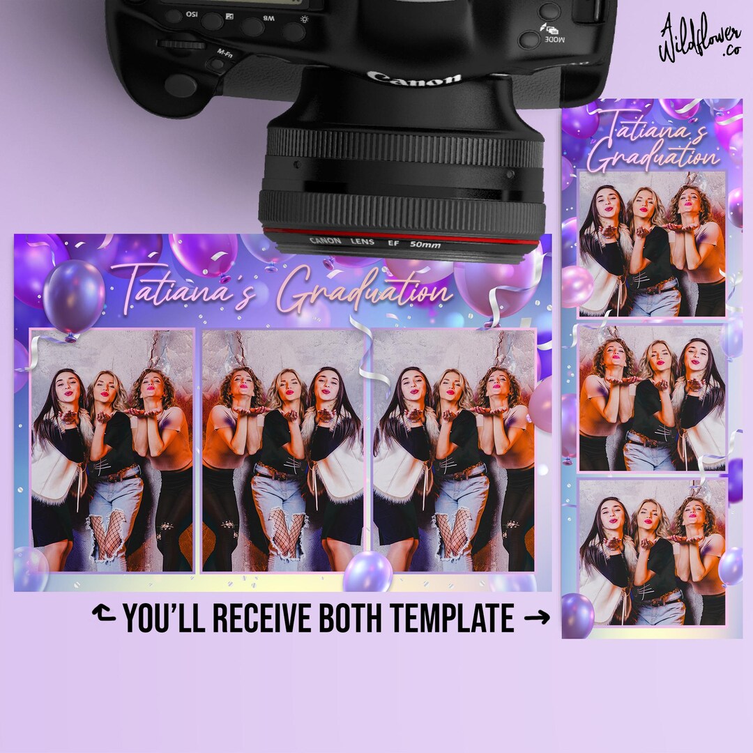 Purple Balloons Photo Booth Template, Graduation Birthday Confetti ...