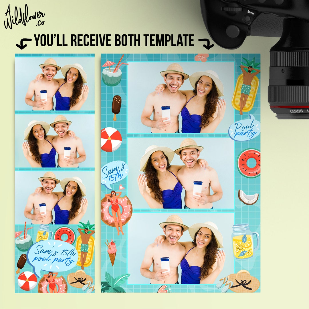 Pool Party Photo Booth Birthday Template Summer Frame Beach Theme 4x6 ...