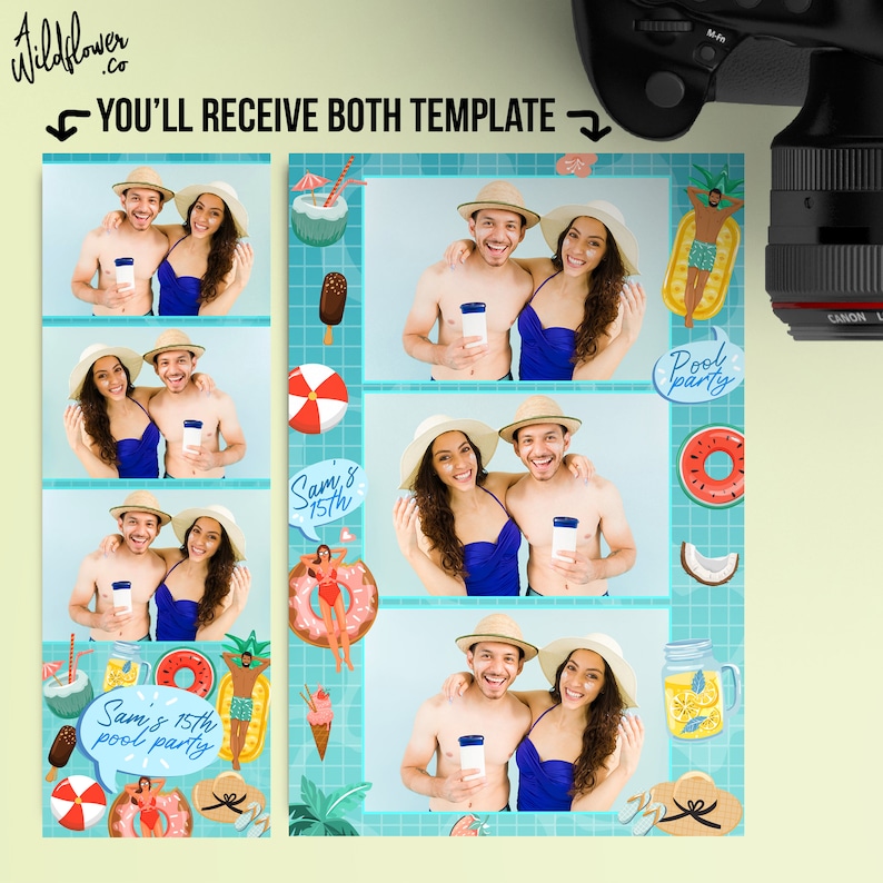 Pool Party Photo Booth Birthday Template Summer Frame Beach Theme 4x6 ...