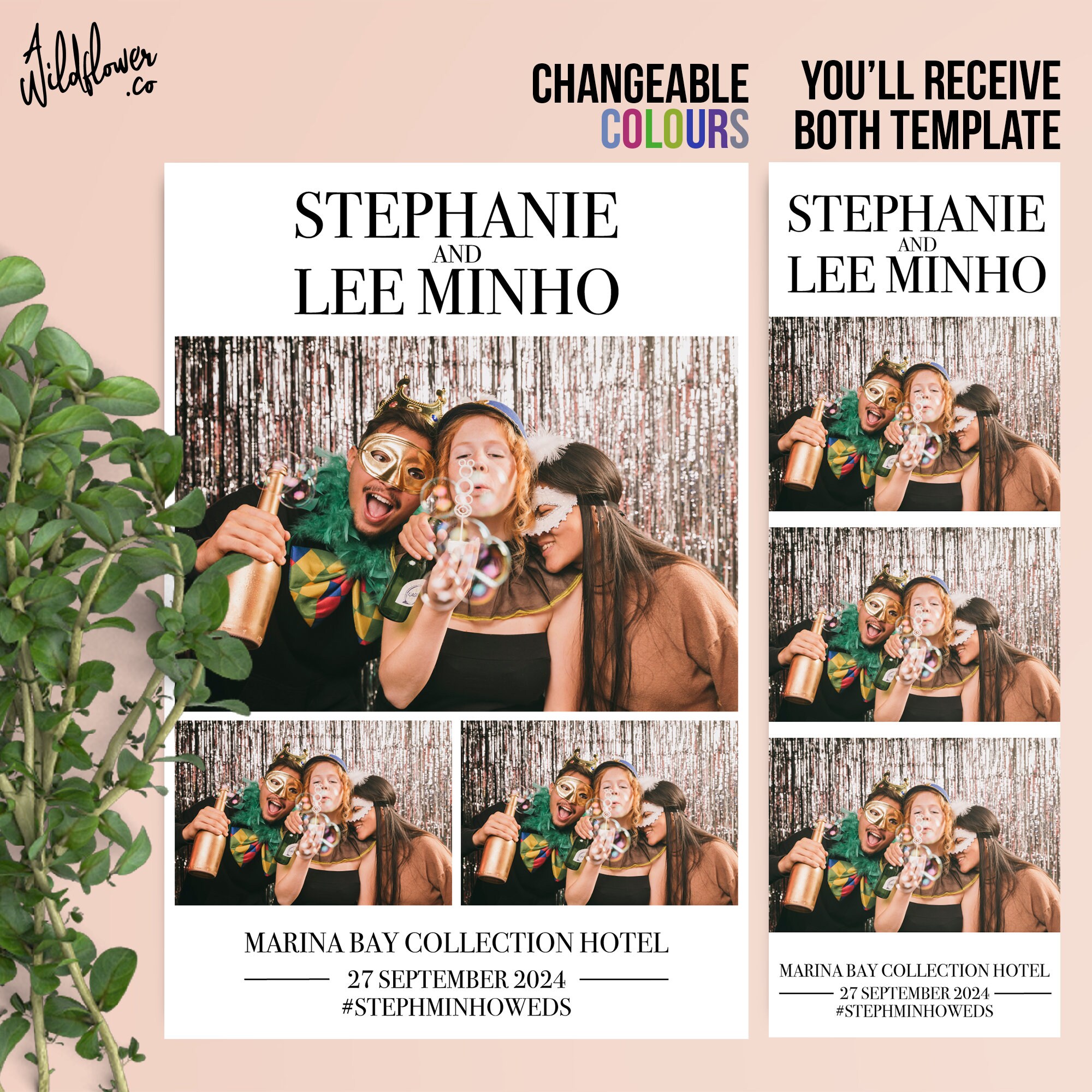 Wedding Photo Booth Template Minimalist Frame Simple Theme Overlay 4x6 ...