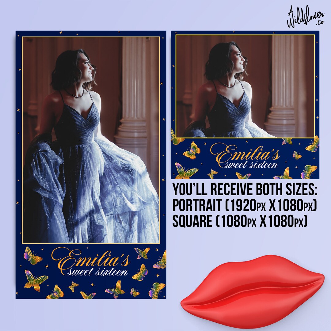 Navy Blue Gold Butterfly 360 Photo Booth Template, Wedding Template, 16 ...