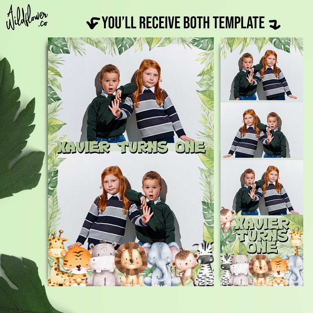 Forest Animals Photo Booth Template for Children Birthday Party, Baby ...