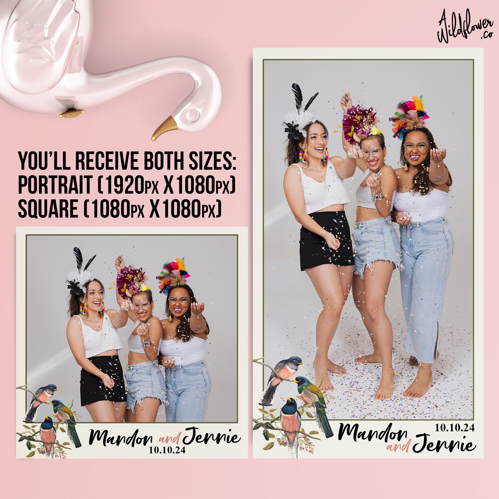Birds 360 Photo Booth Template Wedding Instagram Reels Birthday Overlay ...