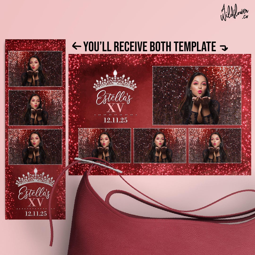 Red Glitter Quinceañera Photo Booth Template, Wedding or Birthday ...