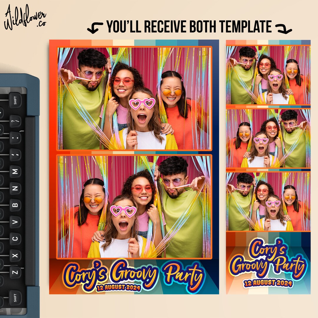 Retro Glow Photo Booth Rainbow Template 70s 80s Frame Overlay 4x6 (4R ...