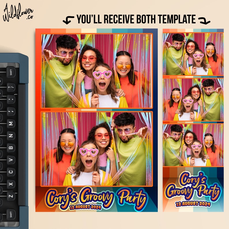 Retro Glow Photo Booth Rainbow Template 70s 80s Frame Overlay 4x6 (4R ...