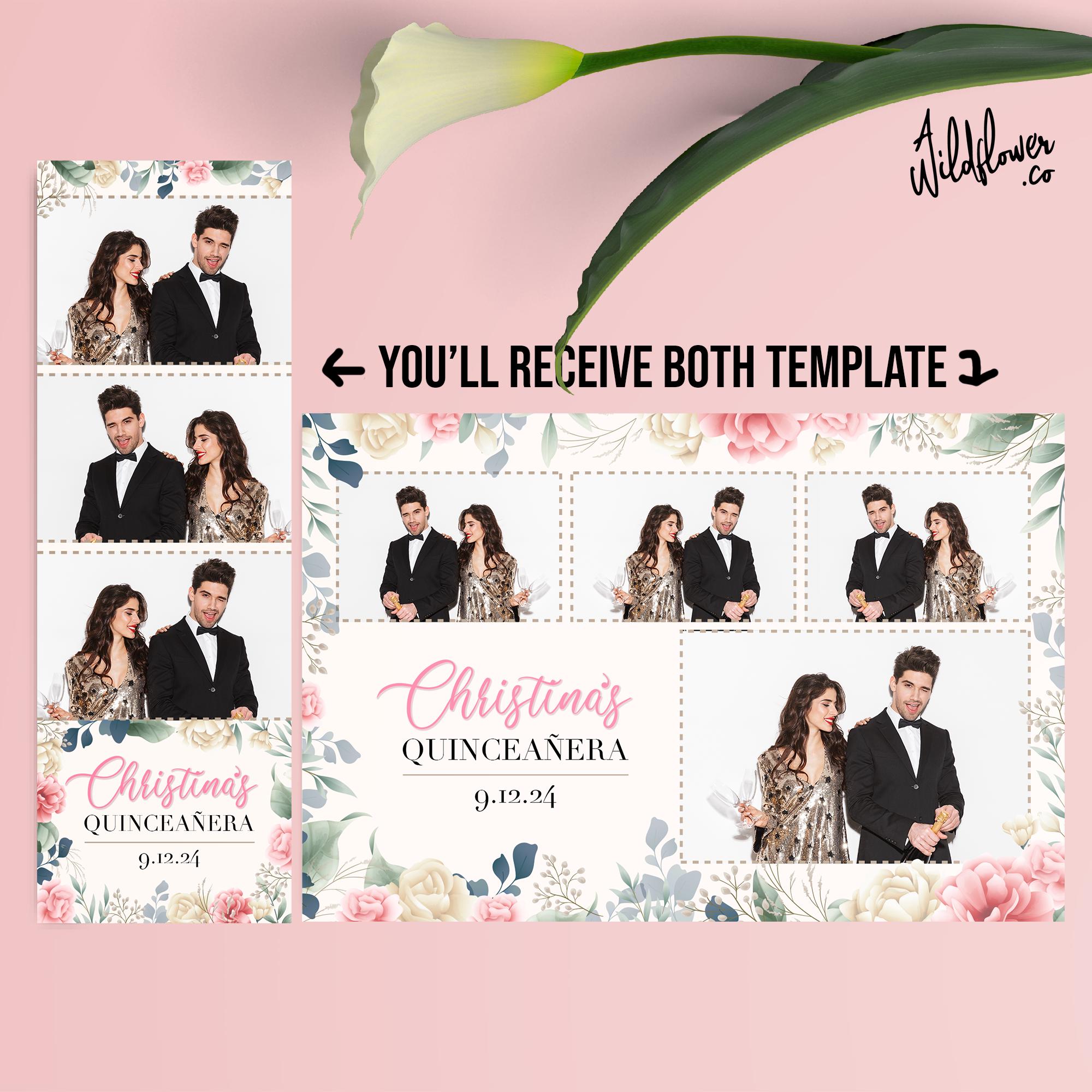 Photo Booth Template Quinceañera Overlay Floral Shell Birthday Booth ...