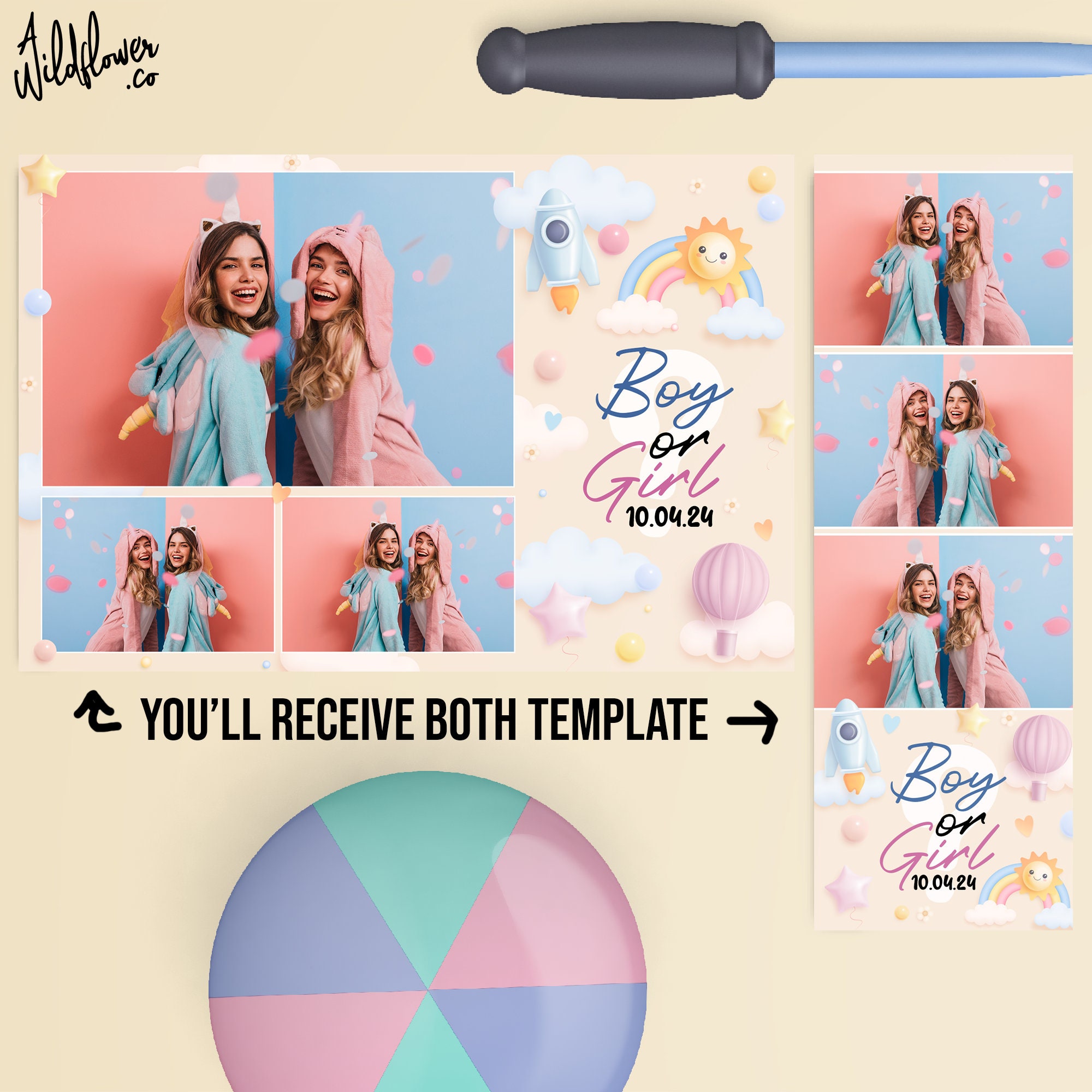 Gender Reveal Photo Booth Template Baby Shower Overlay Birthday 4x6 (4R ...
