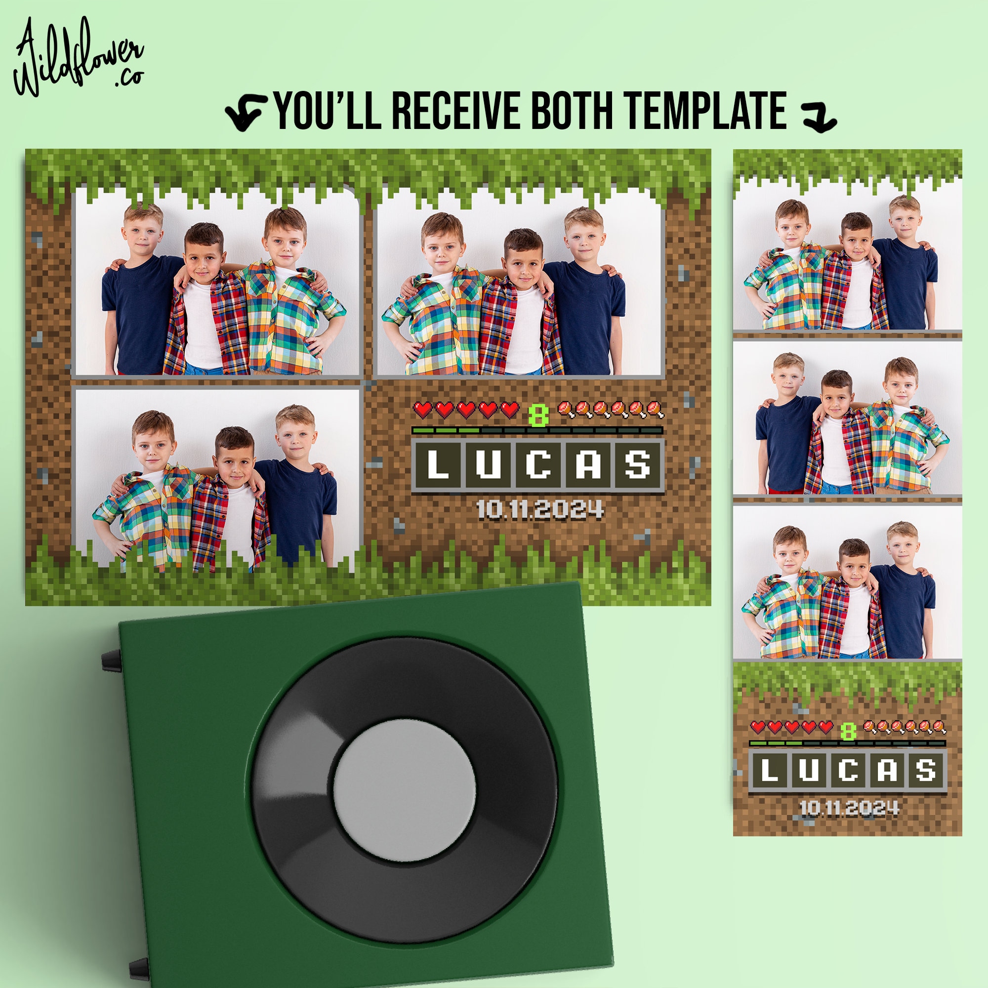 Minecrafter Photo Booth Template Kids Birthday Gaming Overlay 4x6 (4R ...