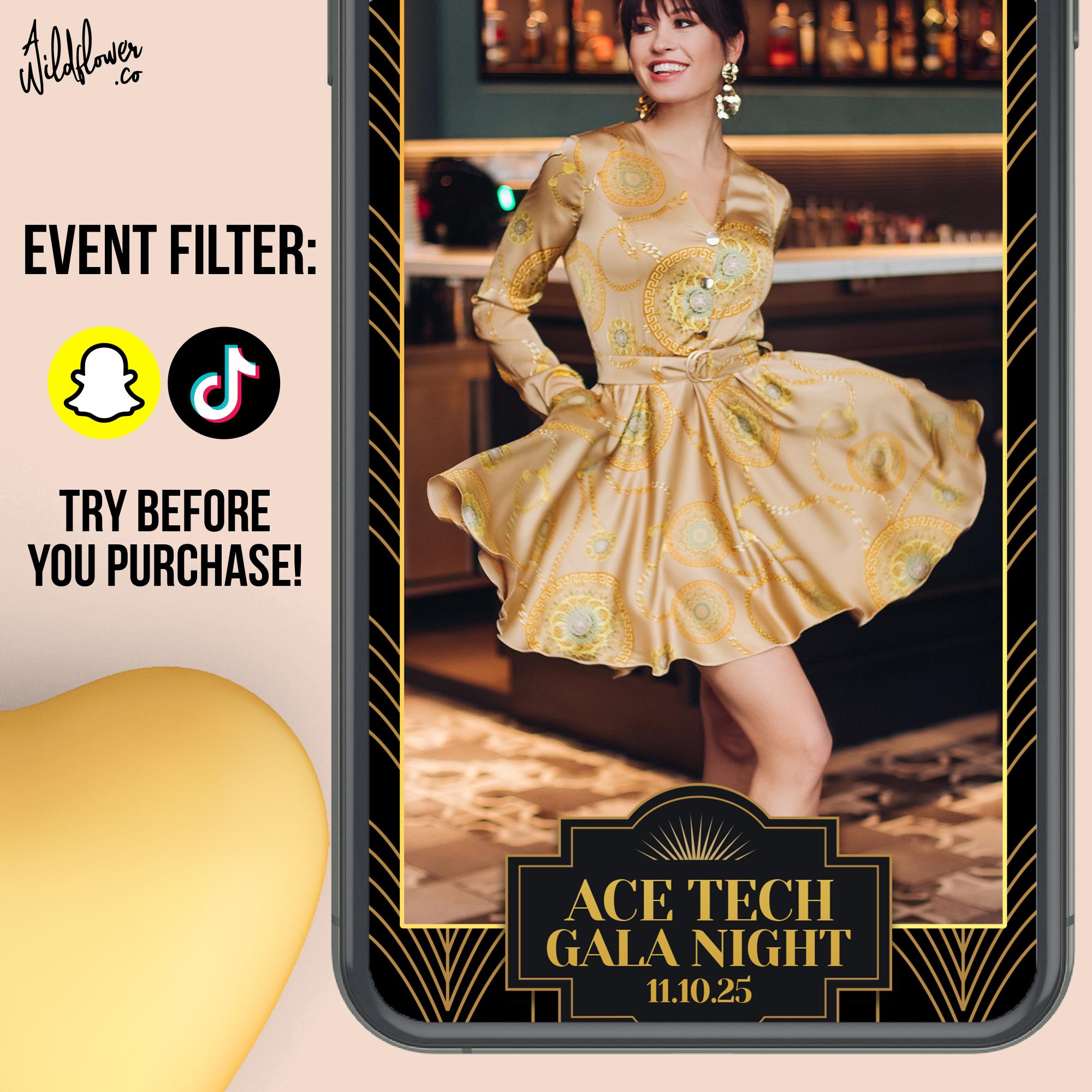 Great Gatsby Black Gold Snapchat Filter, Tiktok Effects, for Wedding ...