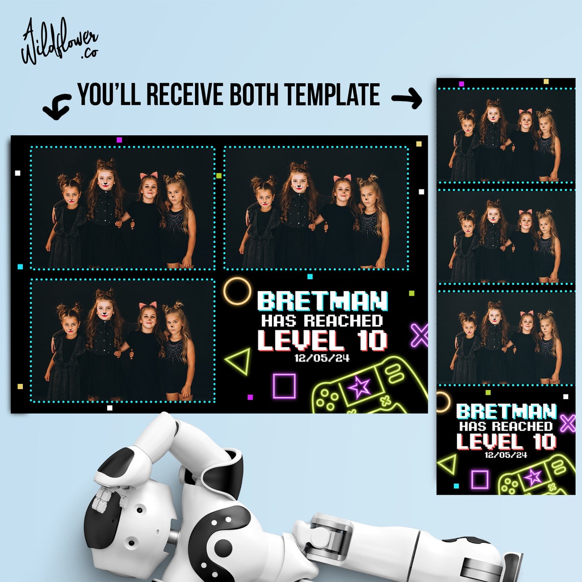 Video Game Photo Booth Retro Arcade Neon Template Frame Overlay 4x6 (4R ...