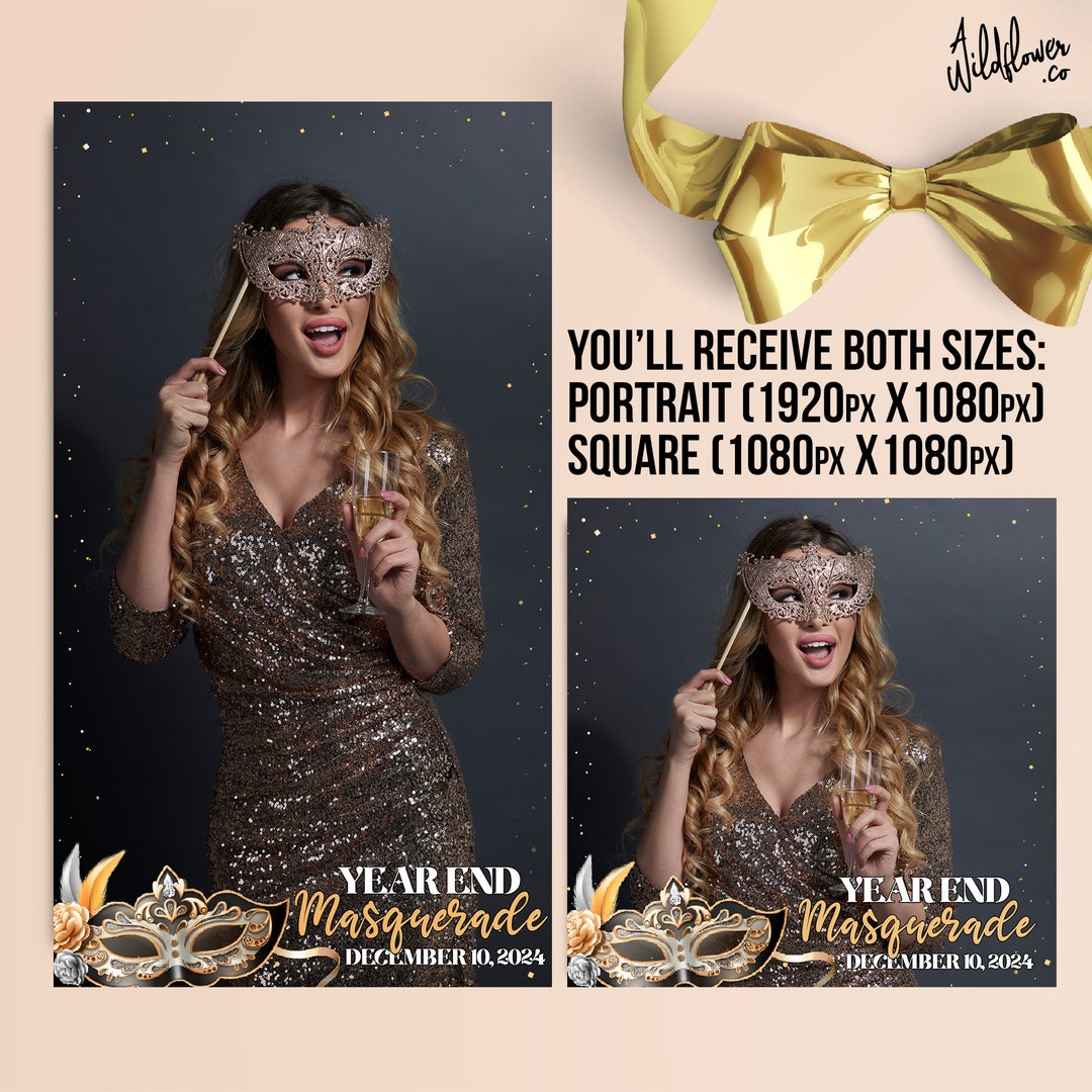 Masquerade 360 Photo Booth Template, Gold Confetti Photobooth Overlay ...