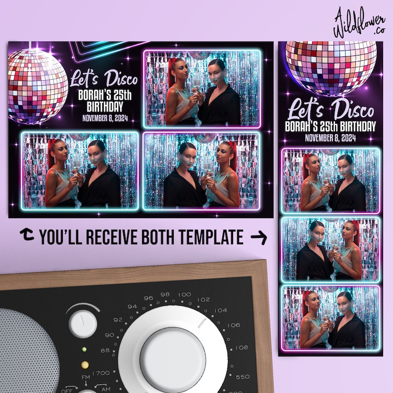 Disco Ball Photo Booth Template, Neon Birthday Overlay, Wedding Party ...