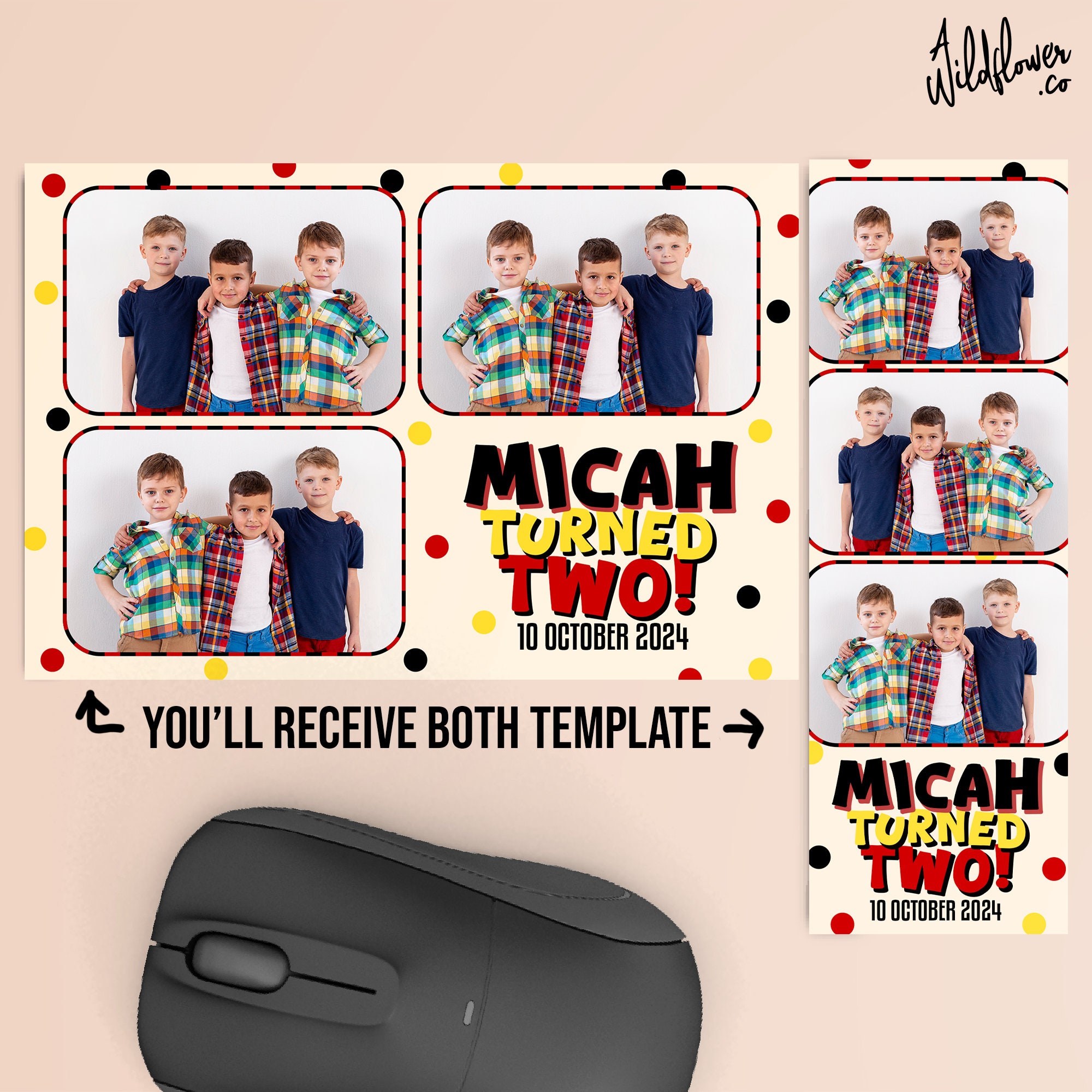 Mouse Photo Booth Template Children Frame Birthday Theme Polka Dots 4x6 ...