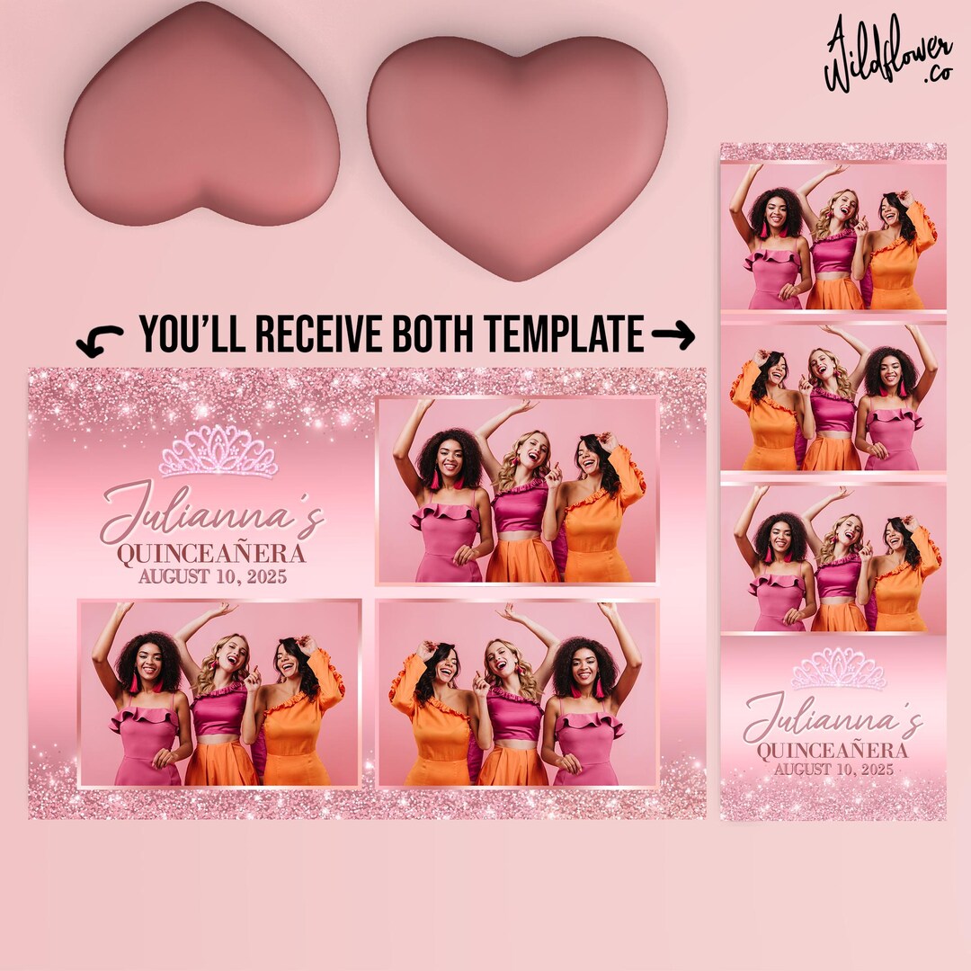 Glitter Pink Photo Booth Template, Rose Wedding and Birthday Party ...