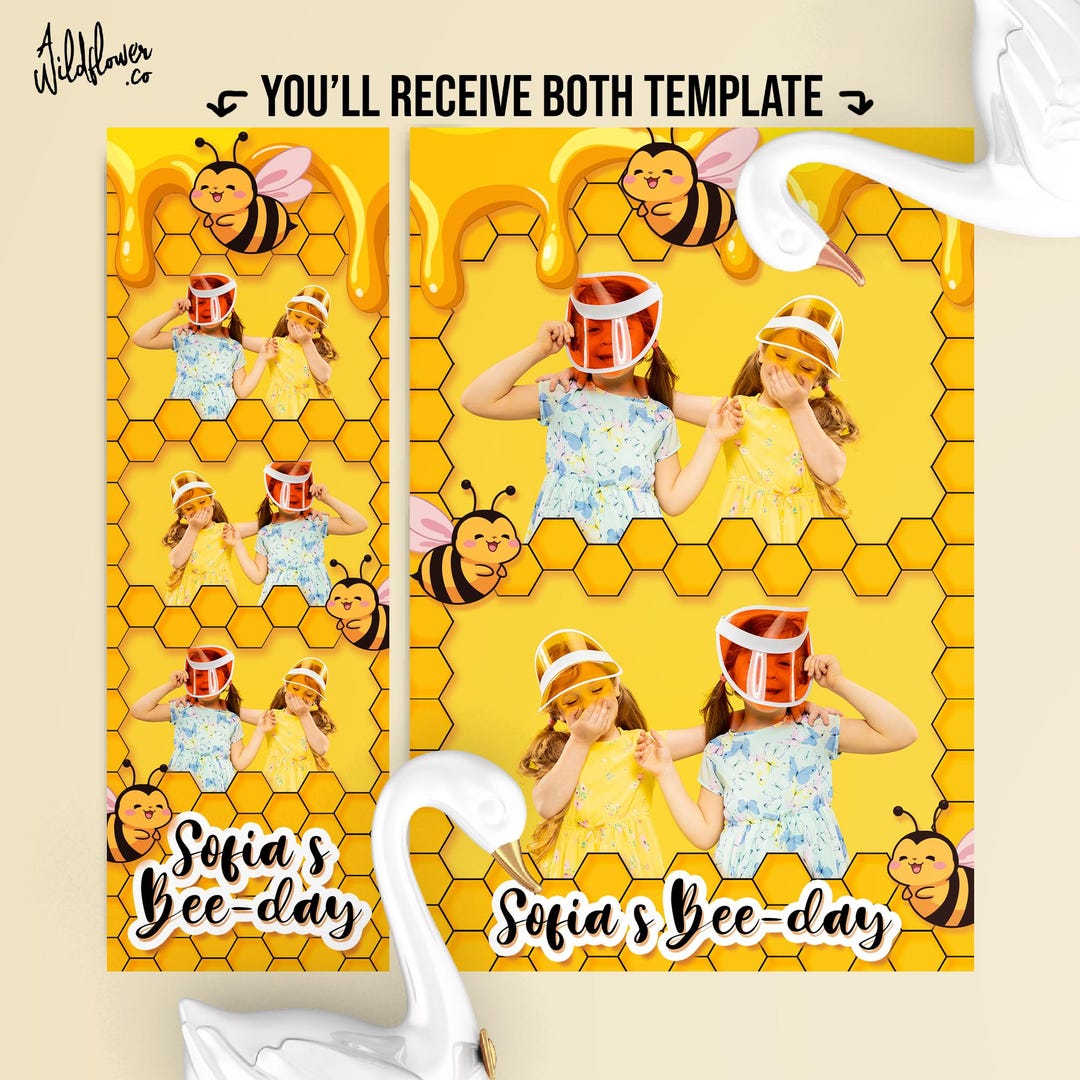 Honey Bumble Bee Photo Booth Template, Honeycomb Birthday Party Overlay ...