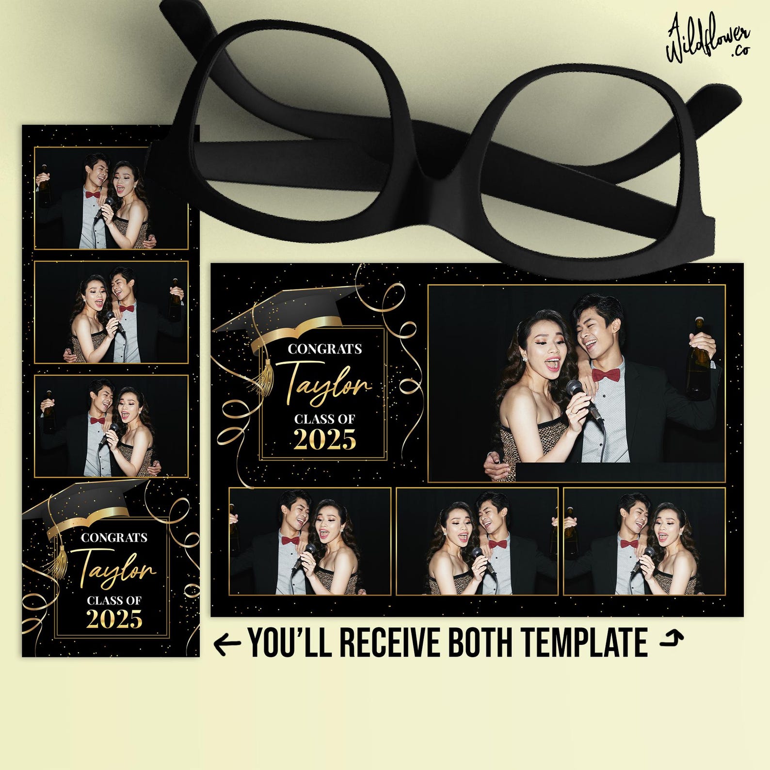 Black Gold Graduation Photo Booth Template, Confetti Grad Overlay 4x6 ...