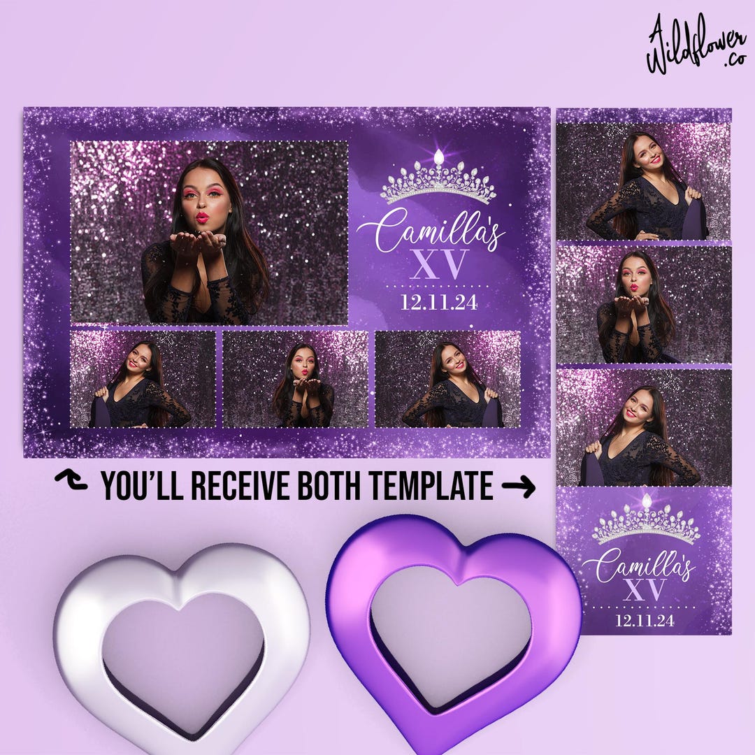 Purple Glitter Photo Booth Template, Wedding Birthday Quinceañera ...
